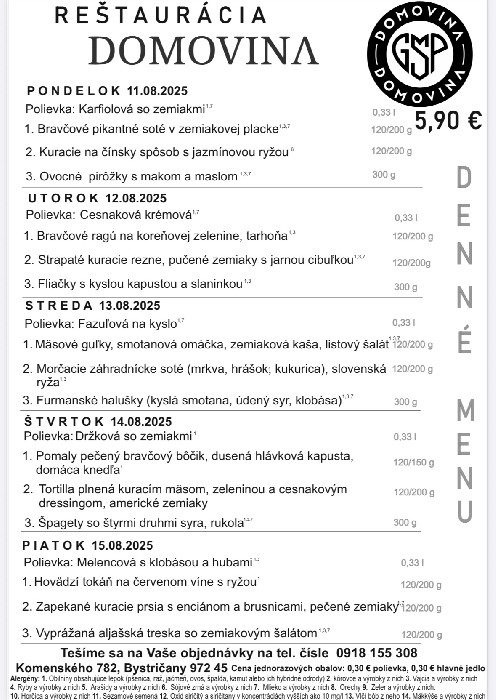Denné menu :: restauracia domovina